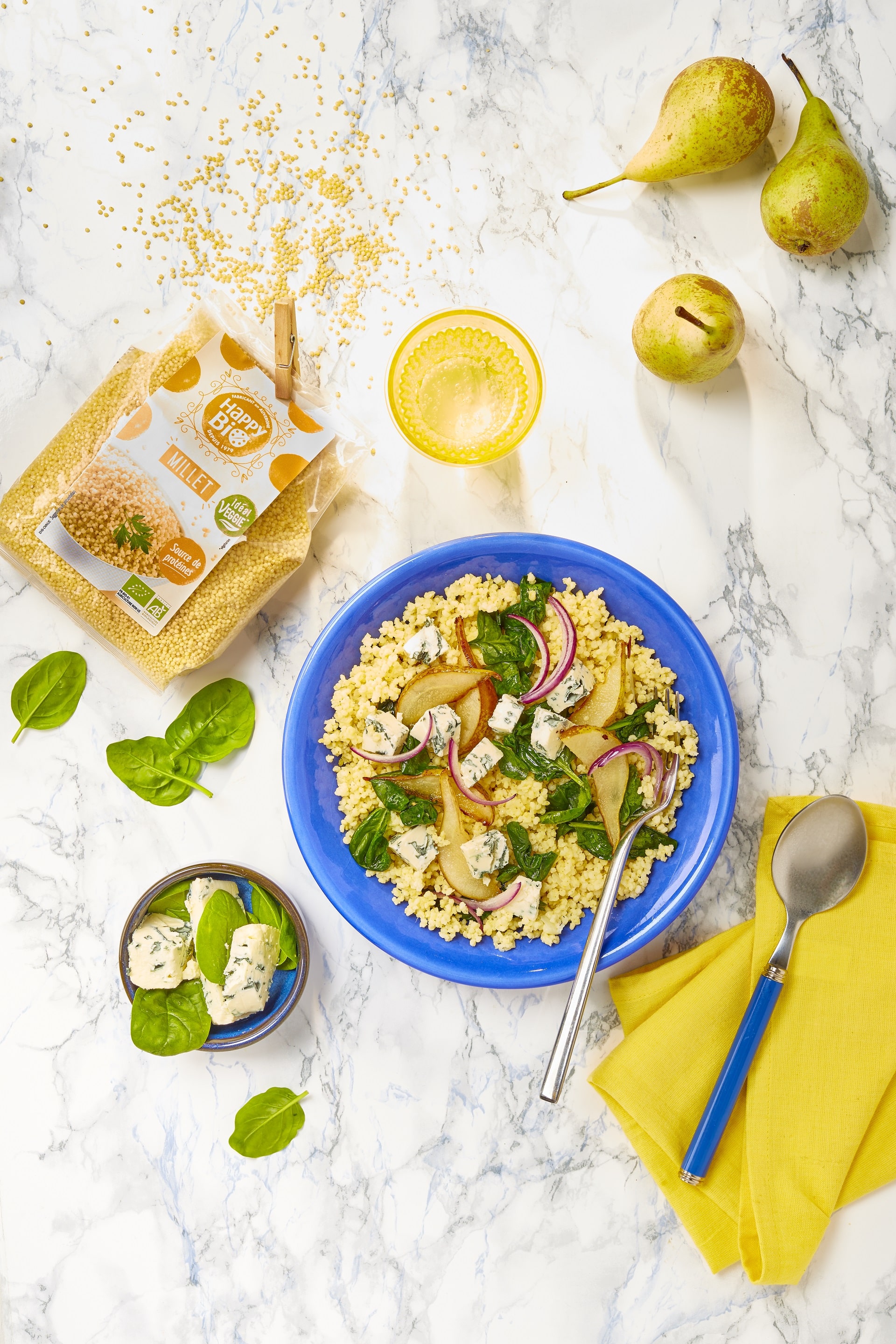 Recette - Pilaf de millet aux épinards, poire rôtie et fromage de caractère